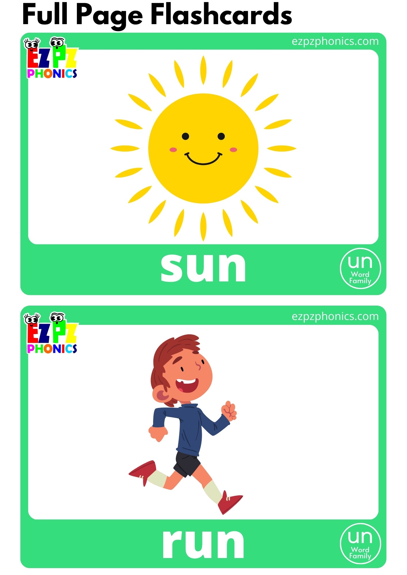 un Word Family Flashcards - ezpzphonics.com un Word Family Flashcards - ezpzphonics.com